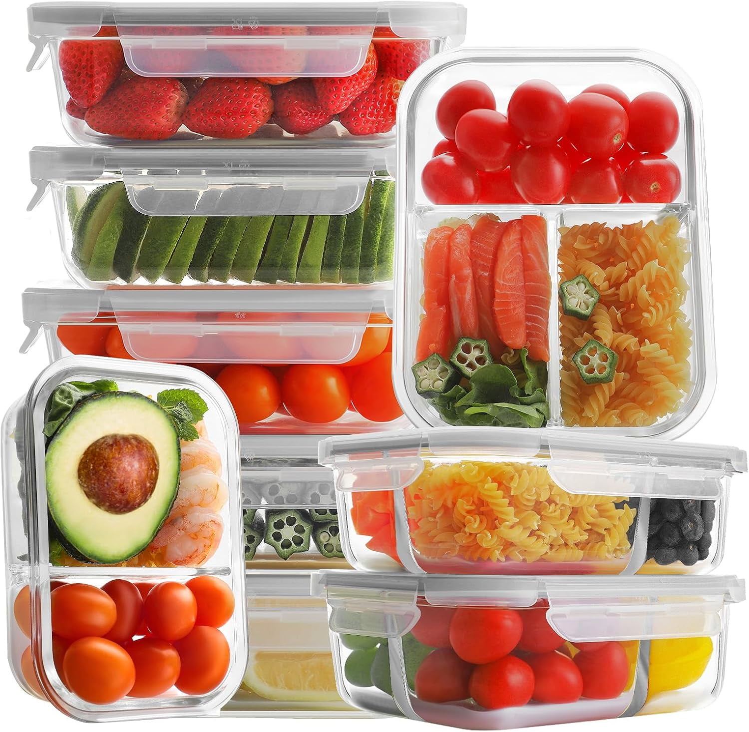 9 packs of glass meal preparation containers - 3, 2 and 1 compartment ...