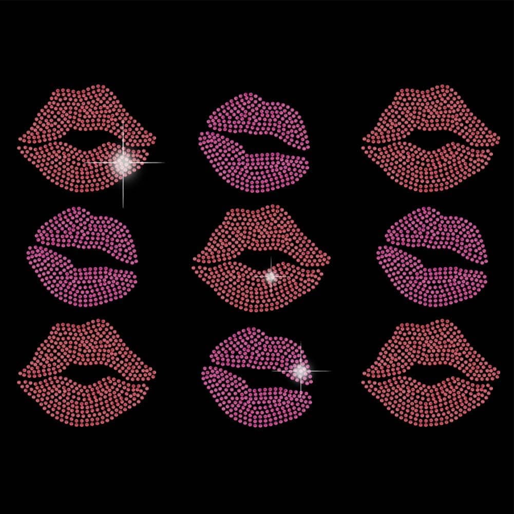 9 pcs Lips Iron on Rhinestones Transfer T-Shirt Heat Transfer Designs ...