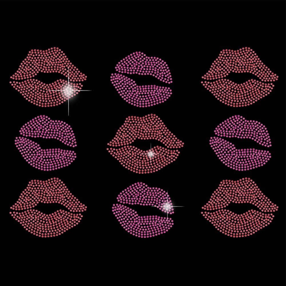 9 pcs Lips Iron on Rhinestones Transfer T-Shirt Heat Transfer Designs ...
