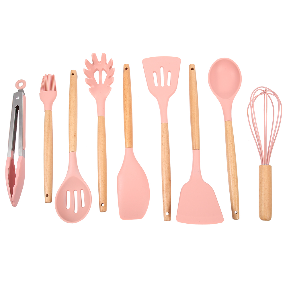 9 pcs Pink Cooking Tools Set Premium Silicone Kitchen Cooking Utensils ...