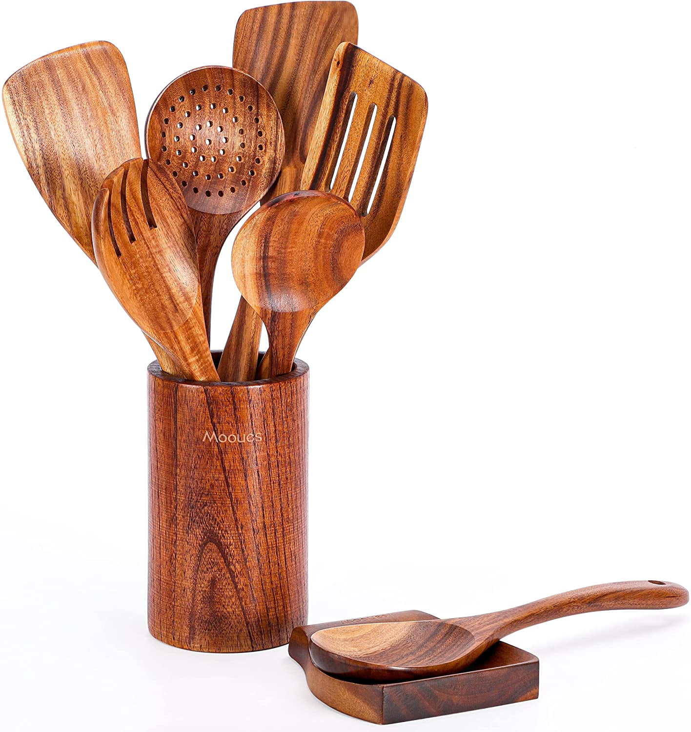 9 pcs Wooden Cooking Utensils Set,Nonstick Heat Resistant - Walmart.com