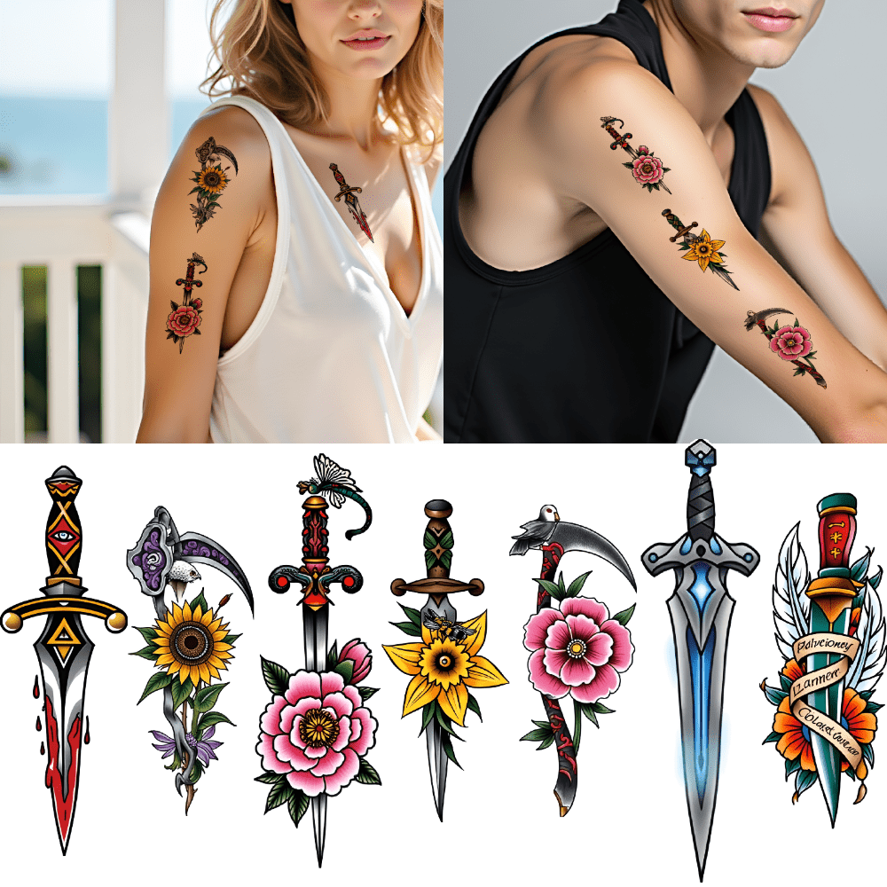 9 sheets temporary tattoo stickers, waterproof long-lasting body ...