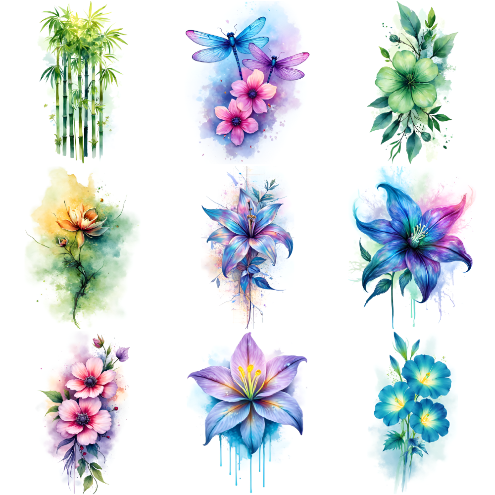 9 sheets temporary tattoos, waterproof long lasting body stickers rose ...