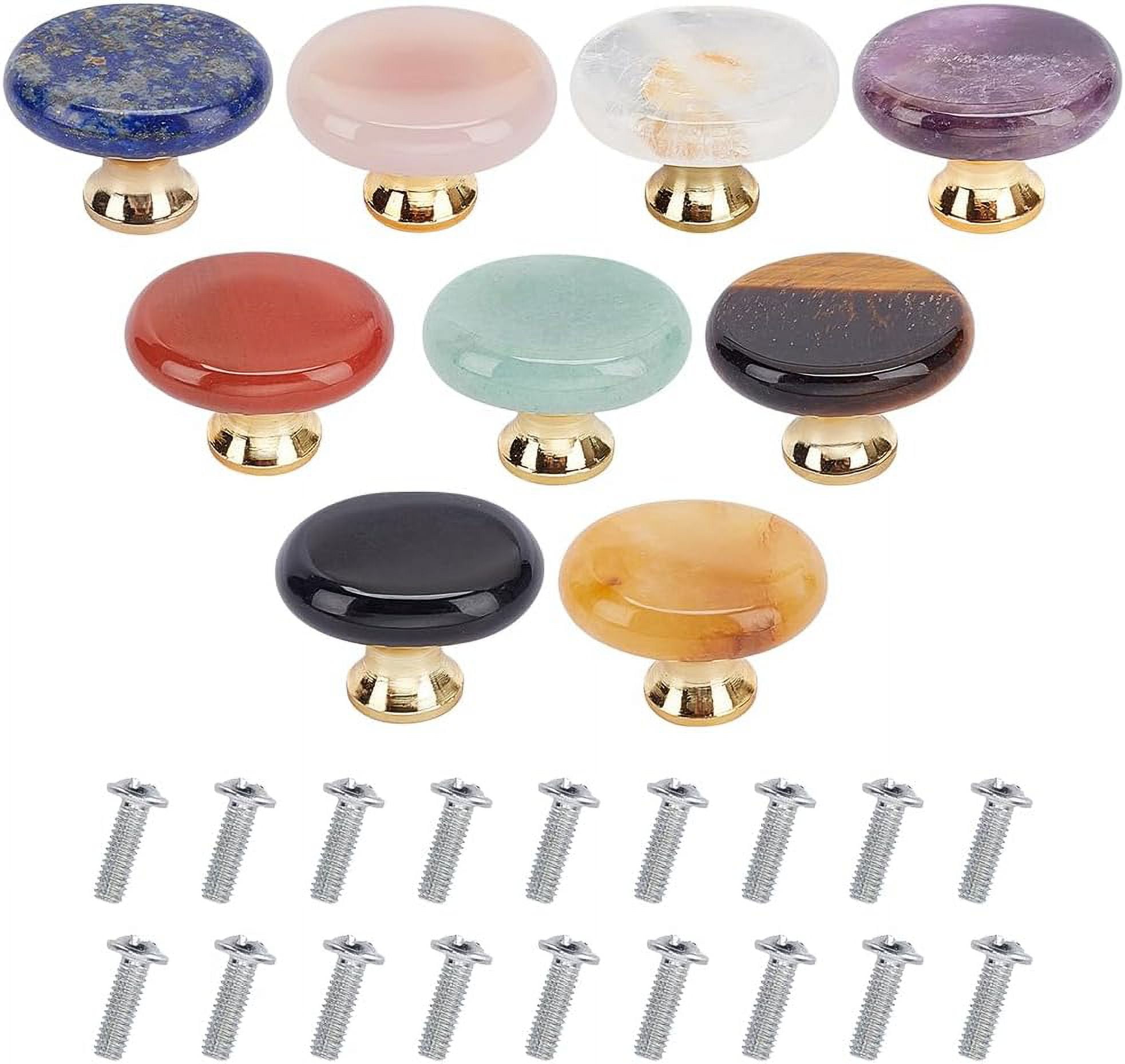 9 style 9 sets Natural Gemstone Drawer Knobs Oval Shaped Drawer Pulls ...