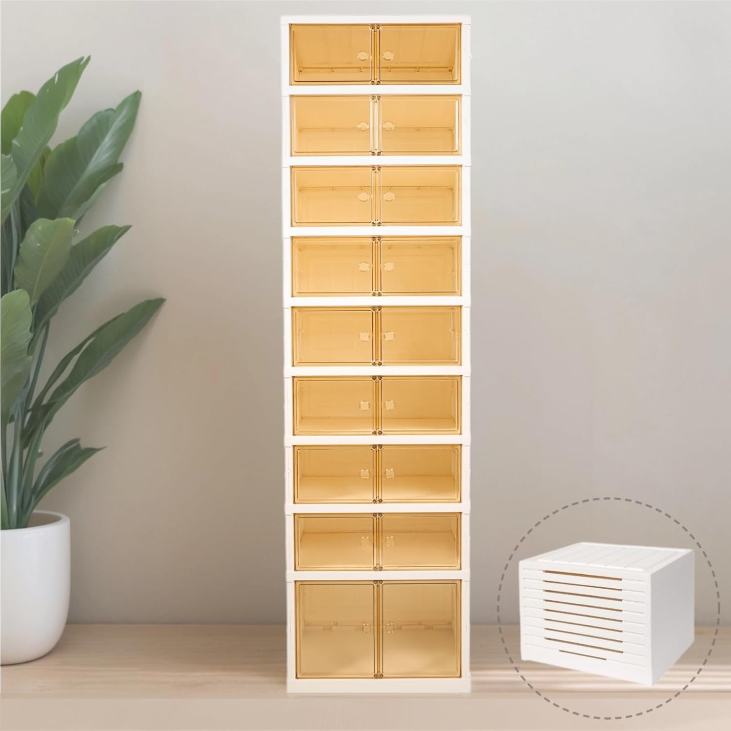 9-Tier Foldable Shoe Cabinet Organizer with Clear Magnetic Doors, Holds ...