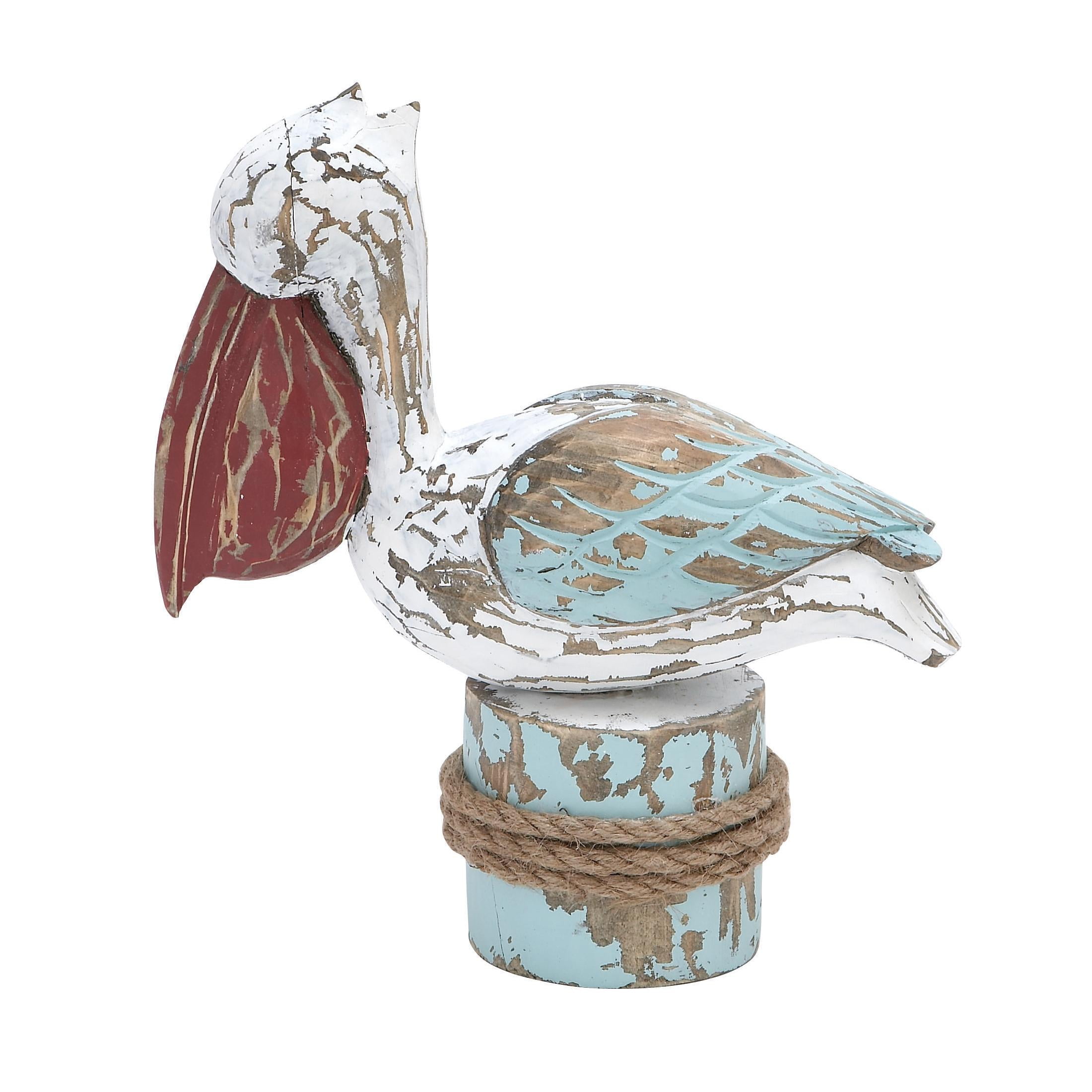 DecMode Coastal Decor Wooden Pelican Sculpture 9 x 10 Multi Colored ...