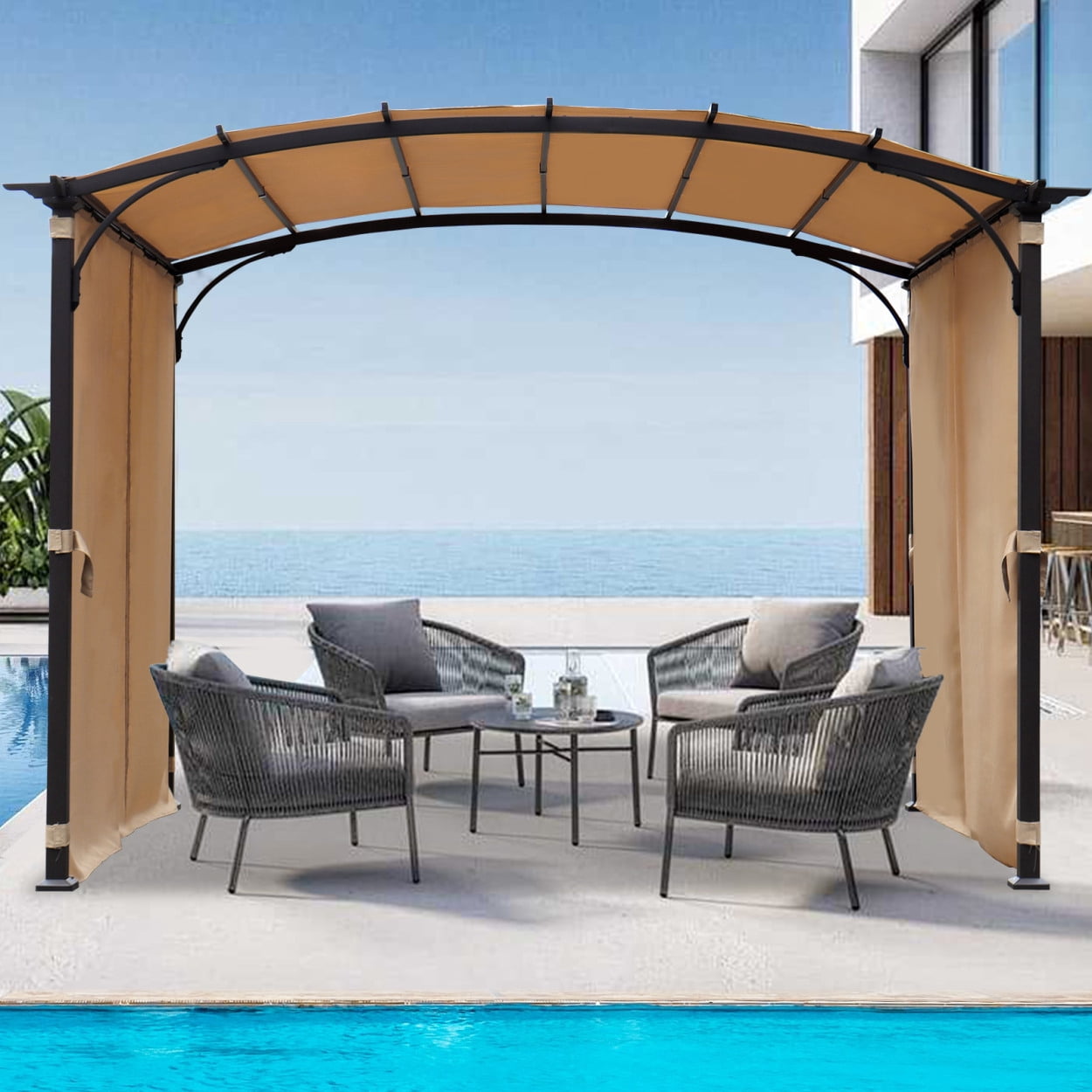 9 x 11 FT Patio Pergola, Arched Gazebo with Waterproof Sun Shade ...