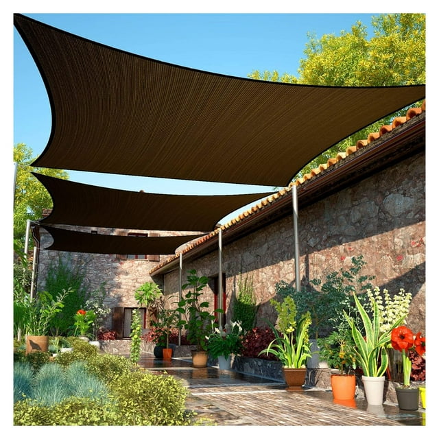 9' x 12' Brown Sun Shade Sail UPF50 Rectangle SMTAPR1013 Canopy Fabric ...