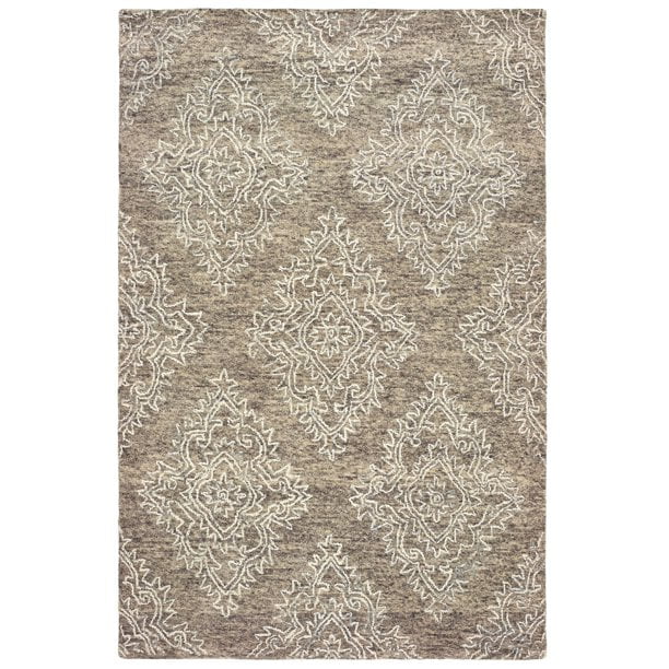 9â€™ x 12â€™ Khaki and White Damask Area Rug - Walmart.com
