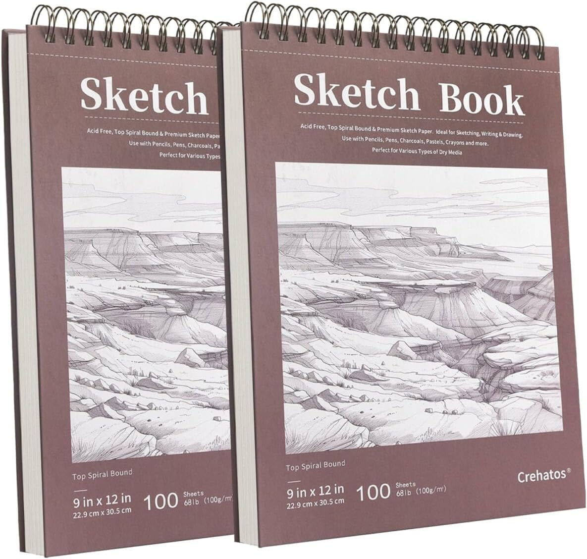 9" x 12" Sketch Book, Top Spiral Bound Sketch Pad, 100 Sheets 68lb ...