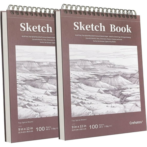 9" x 12" Sketch Book, Top Spiral Bound Sketch Pad, 100 Sheets 68lb ...