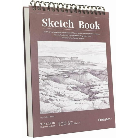 9" x 12" Sketch Book, Top Spiral Bound Sketch Pad, 100 Sheets 68lb ...