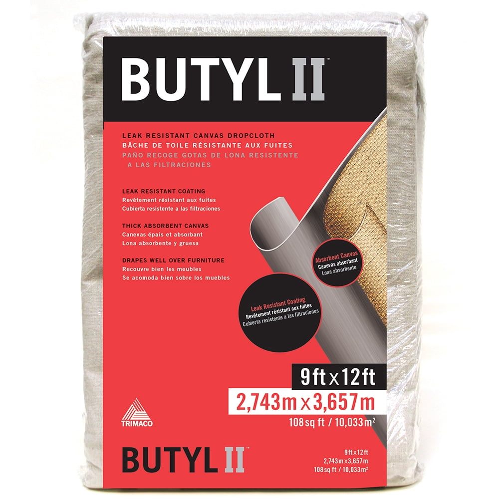 Butyl II 85321 Drop Cloth, 0.03 in T, 9 ft W x 12 ft L, Beige/Cream ...