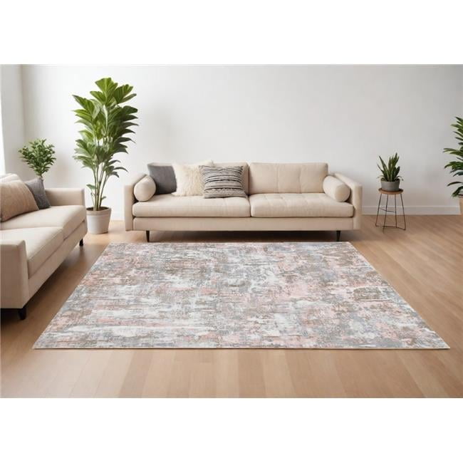 9 x 12 ft. Grey & Pink Abstract Hand Loomed Rectangle Area Rug ...