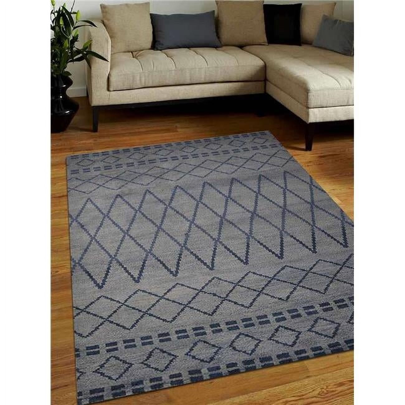 9 x 12 ft. Hand Knotted Wool Geometric Rectangle Area Rug, Light Blue ...