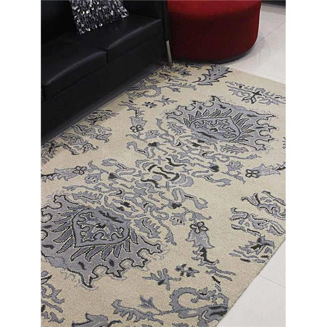 9 x 12 ft. Hand Tufted Wool Floral Rectangle Area Rug, Beige & Blue ...