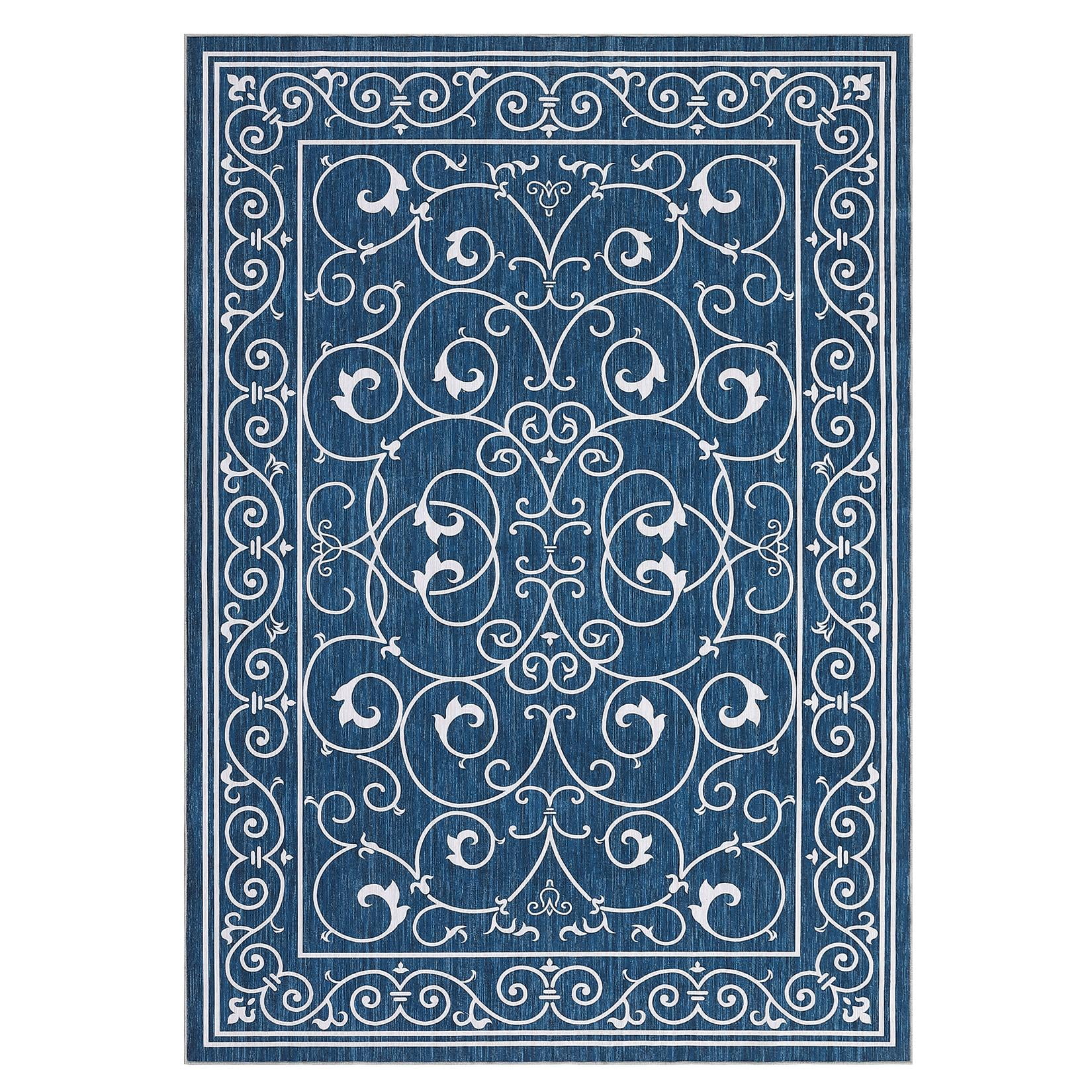 9 x 12 ft Polyester Belgian Velvet Blue Rectangular Hallway Bathroom ...