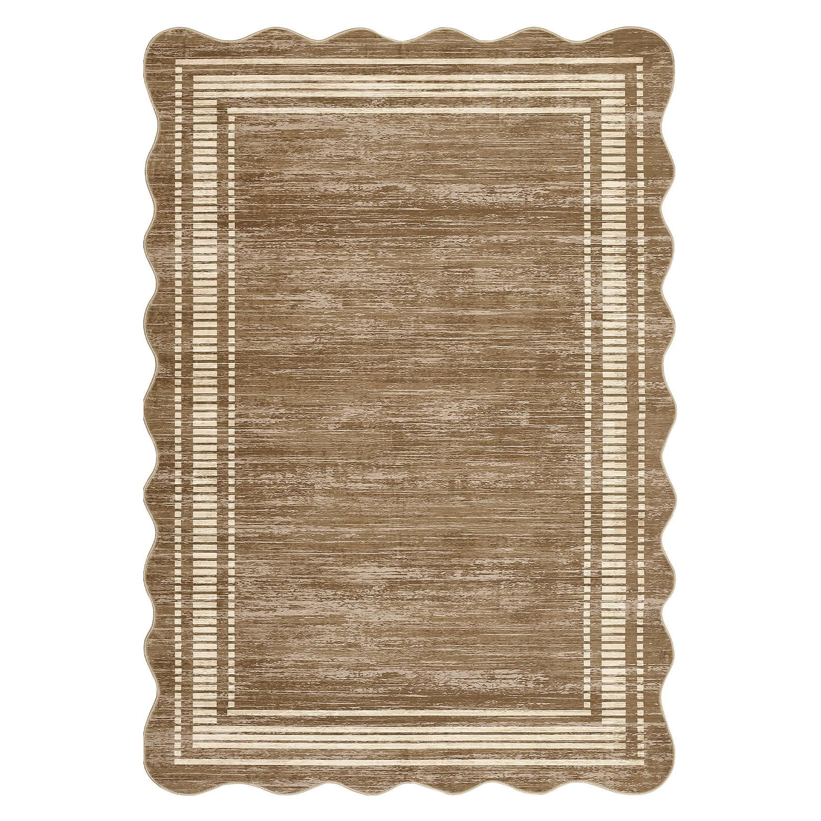 9 x 12 ft Polyester Light Brown Rectangular Geometric Bordered Living ...
