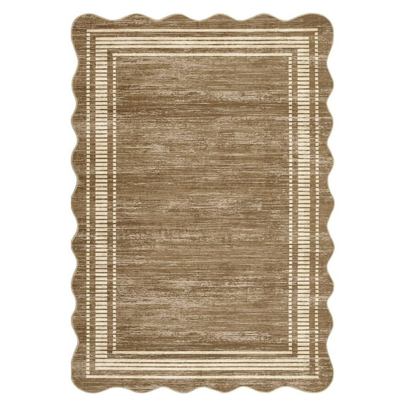 9 x 12 ft Polyester Light Brown Rectangular Geometric Bordered Living ...