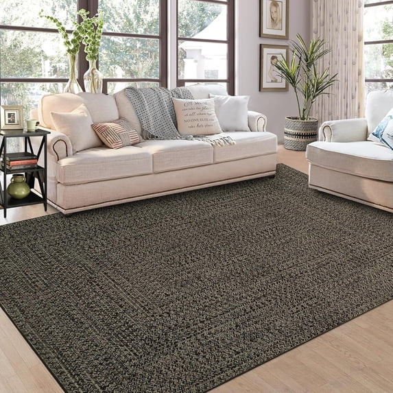 9 x 12 ft Printed Braided Area Rug, Machine Washable Non-Slip Stain ...