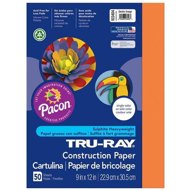 9 x 12 in. Tru Ray Electric Orange Fade Resistant Construction Paper ...