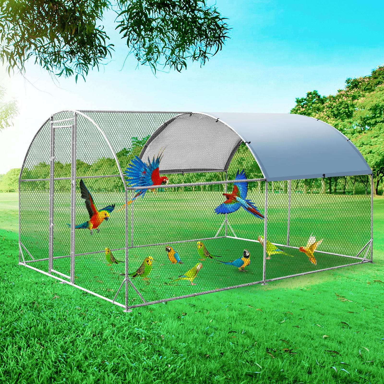 9' x 13' x 6.5' Large Metal Chicken Coop with Run for 10 Chickens ...