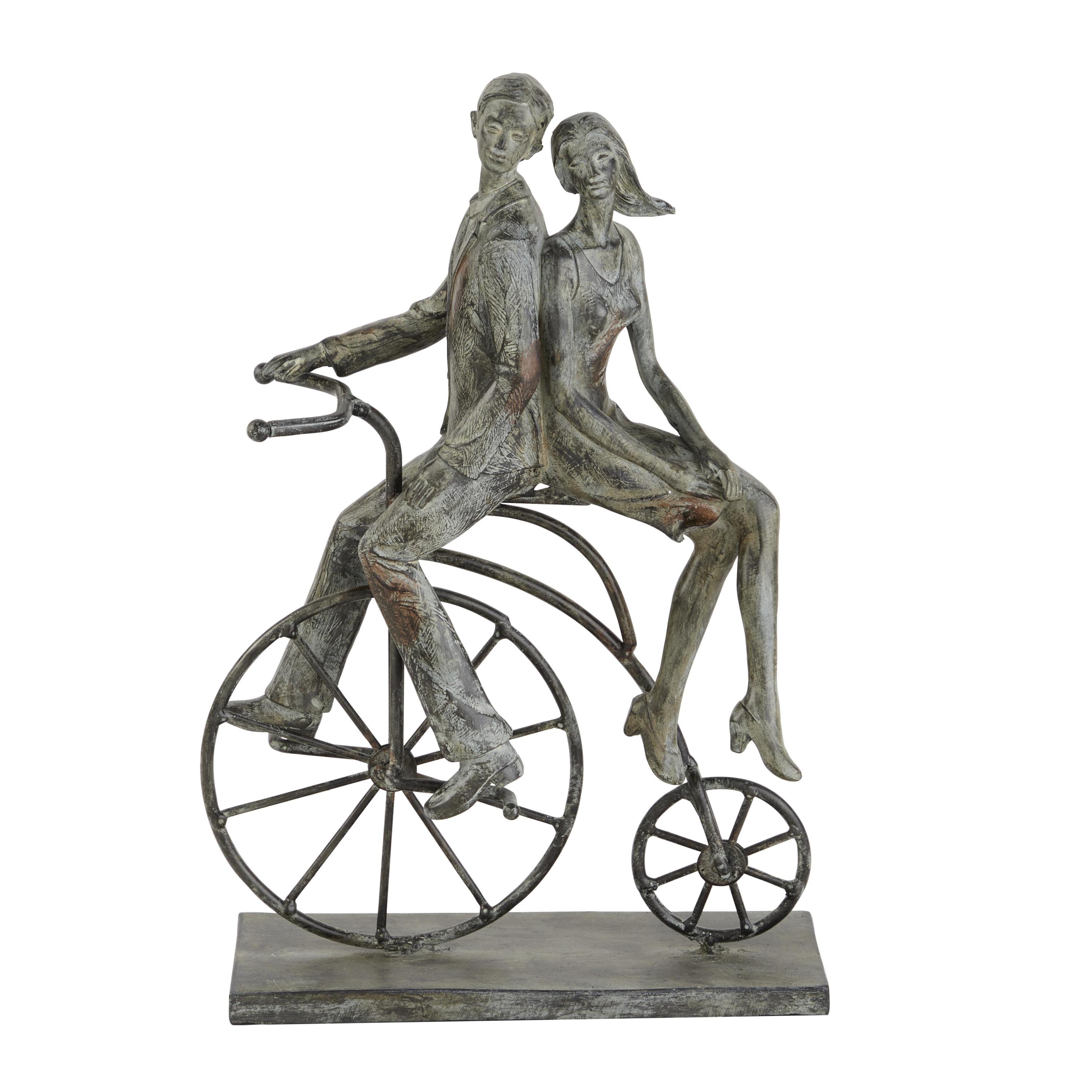 9" x 13" Gray Polystone People Sculpture with Bike, by DecMode ...