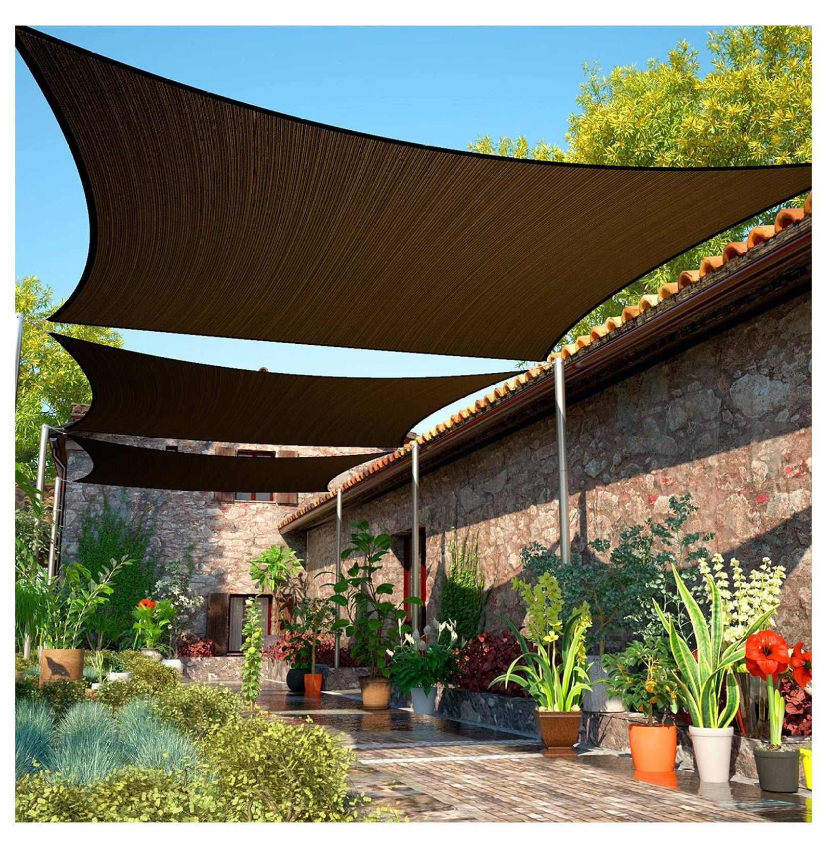 9' x 14' Brown Sun Shade Sail UPF50 Rectangle SMTAPR1013 Canopy Fabric ...
