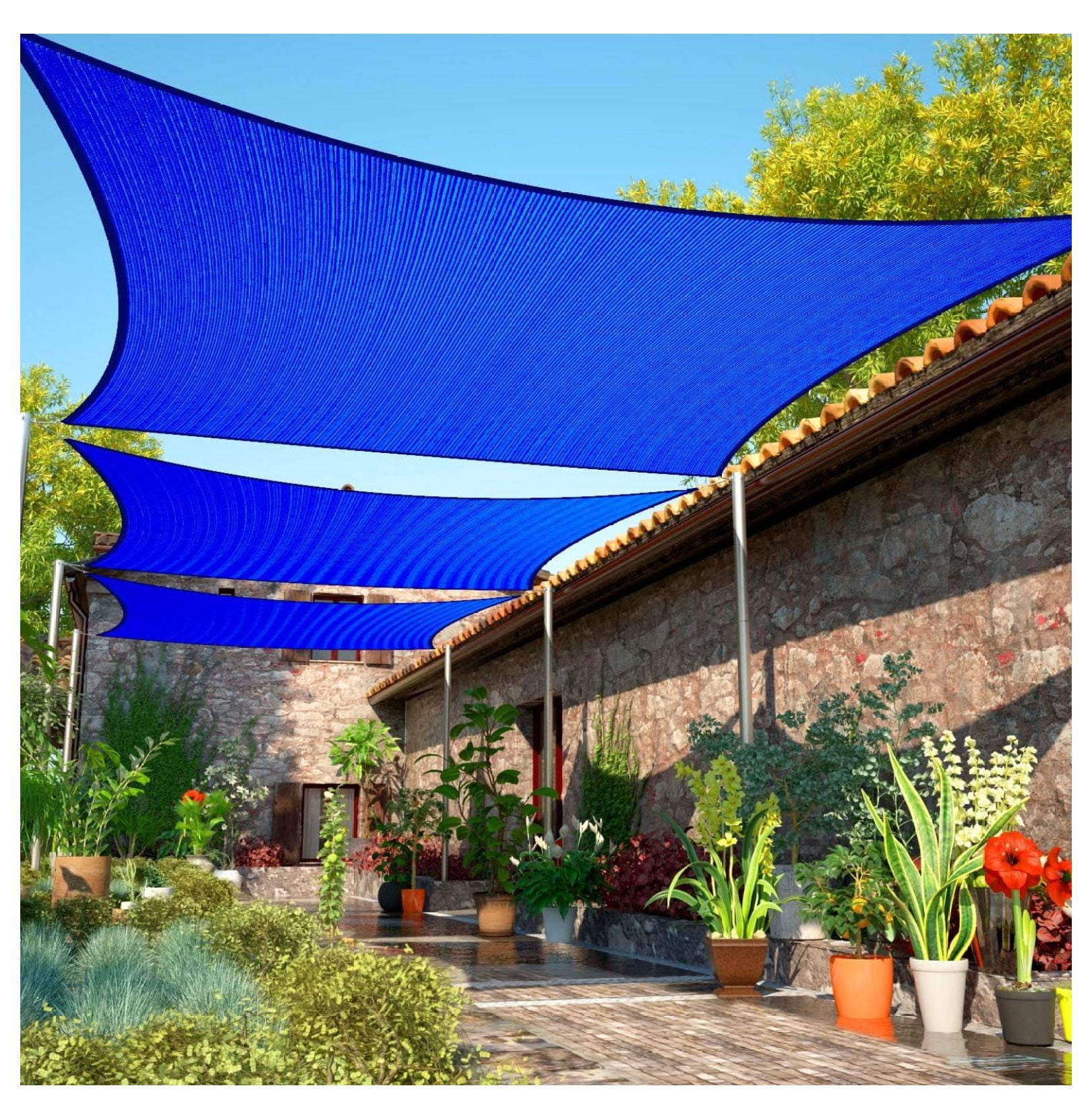 9' x 16' Blue Sun Shade Sail UPF50 Rectangle SMTAPR1013 Canopy Fabric ...