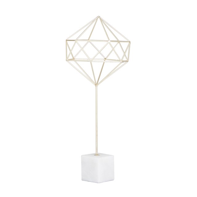 9" x 22" Gold Marble Geometric Sculpture with Marble Base, by ...