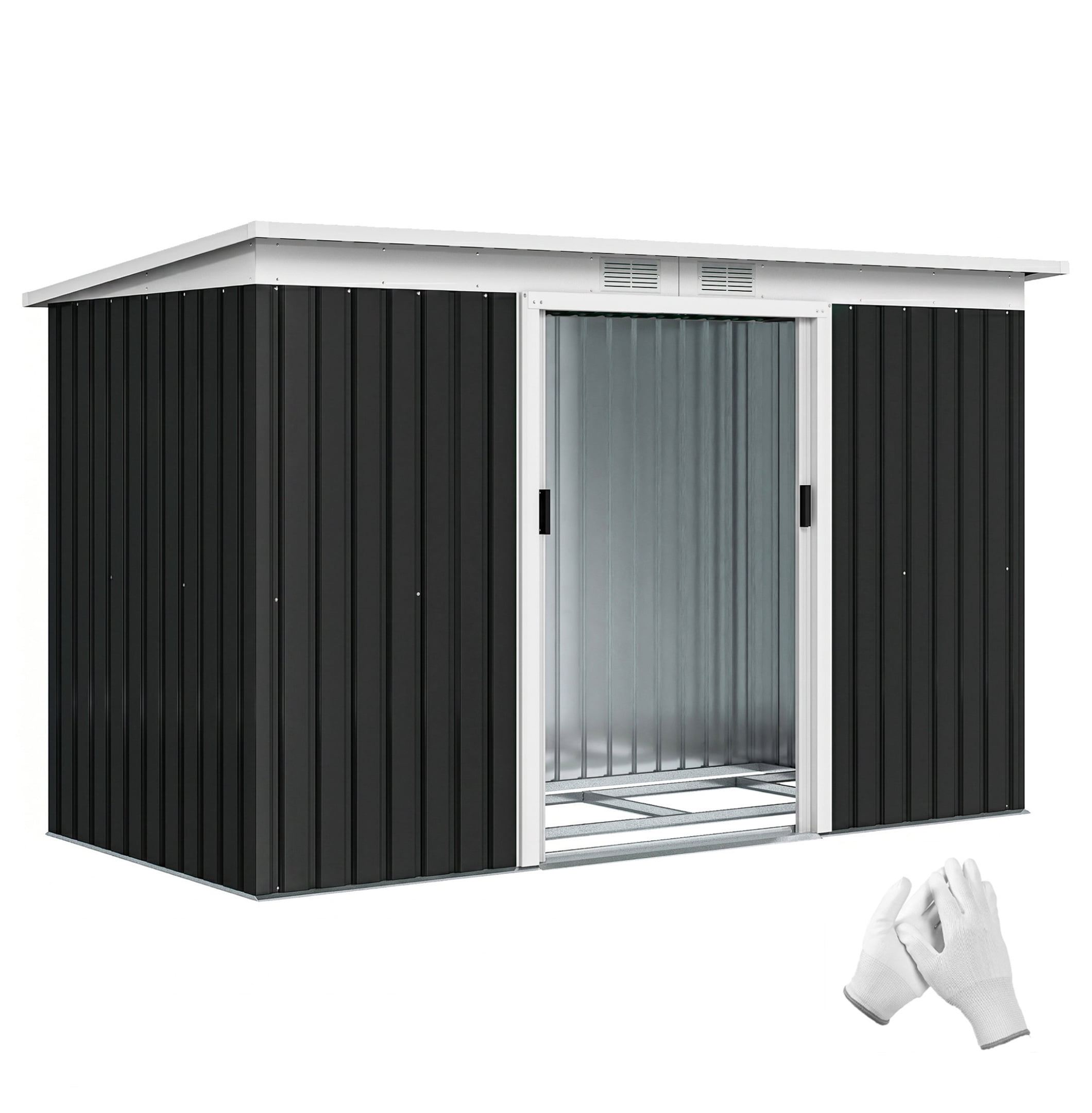9' x 4' Metal Outdoor Storage Shed, Tool House with Double Lockable ...