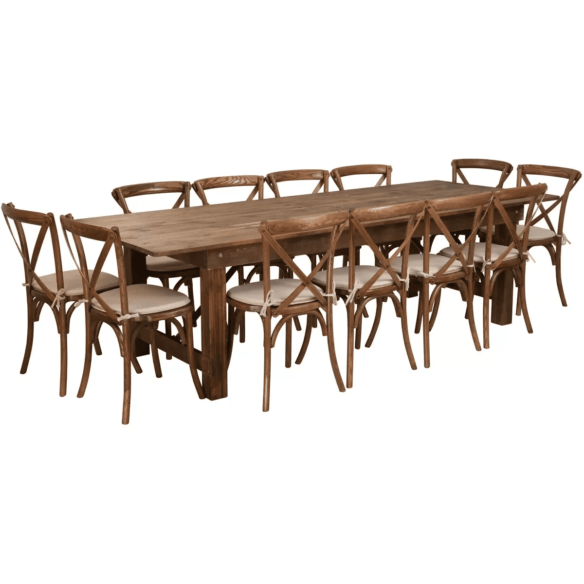 9' x 40'' Antique Rustic Folding Farm Table Set with 12 Cross Back ...