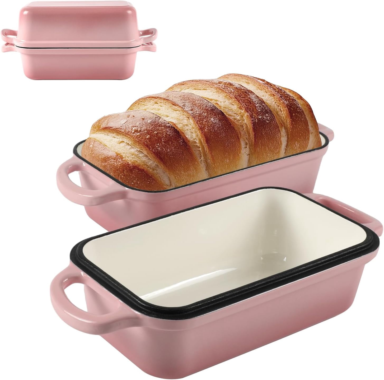 9 x 5 Inch Bread Pan Enameled Cast Iron Loaf Pan with Lid for Baking, 2 ...