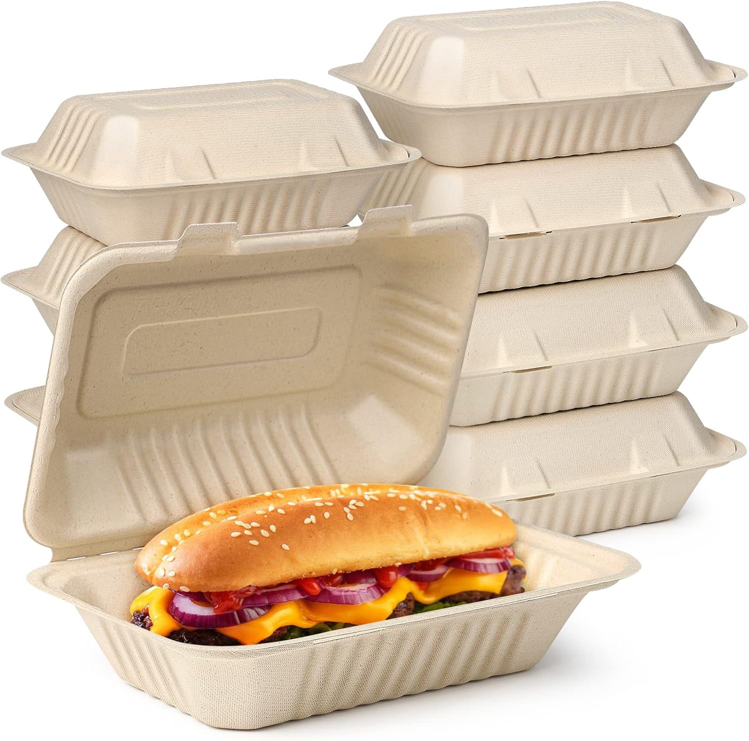 9 x 6 Clamshell Take Out Food Containers, 75 Pack Disposable To Go Containers, Compostable To Go ...