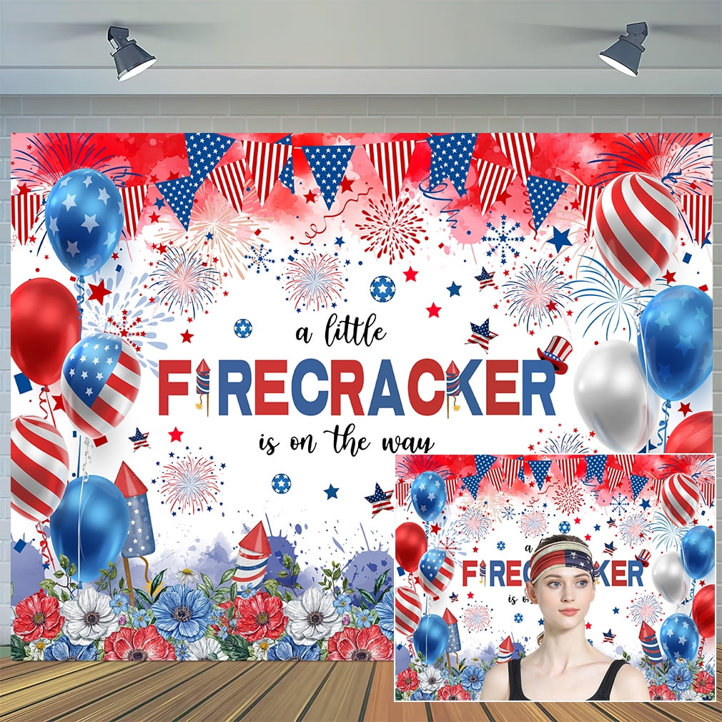 9 x 6 ft 4th of July Little Firecracker Backdrop Red and Blue A Little ...