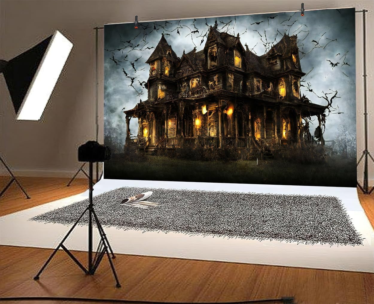 9 x 6 ft Happy Halloween Bat Scary Castle Bat Party Banner Decor ...