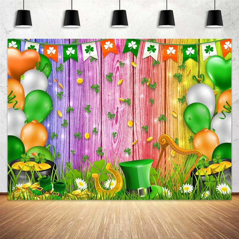9 x 6 ft St. Patrick's Day Backdrop, Retro Colorful Wooden Pattern ...