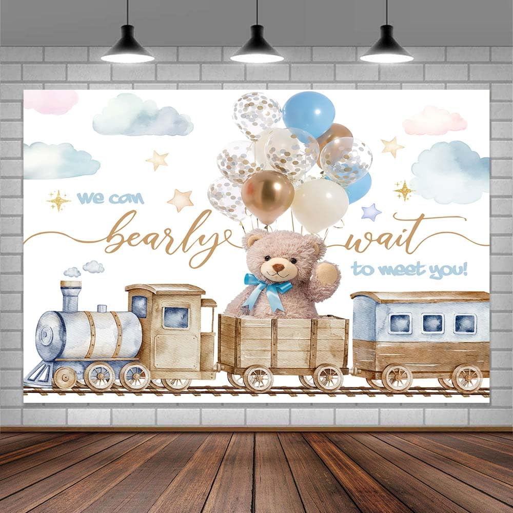9 x 6 ft We Can Bearly Wait Photo Backdrop Bear Baby Shower Photography ...