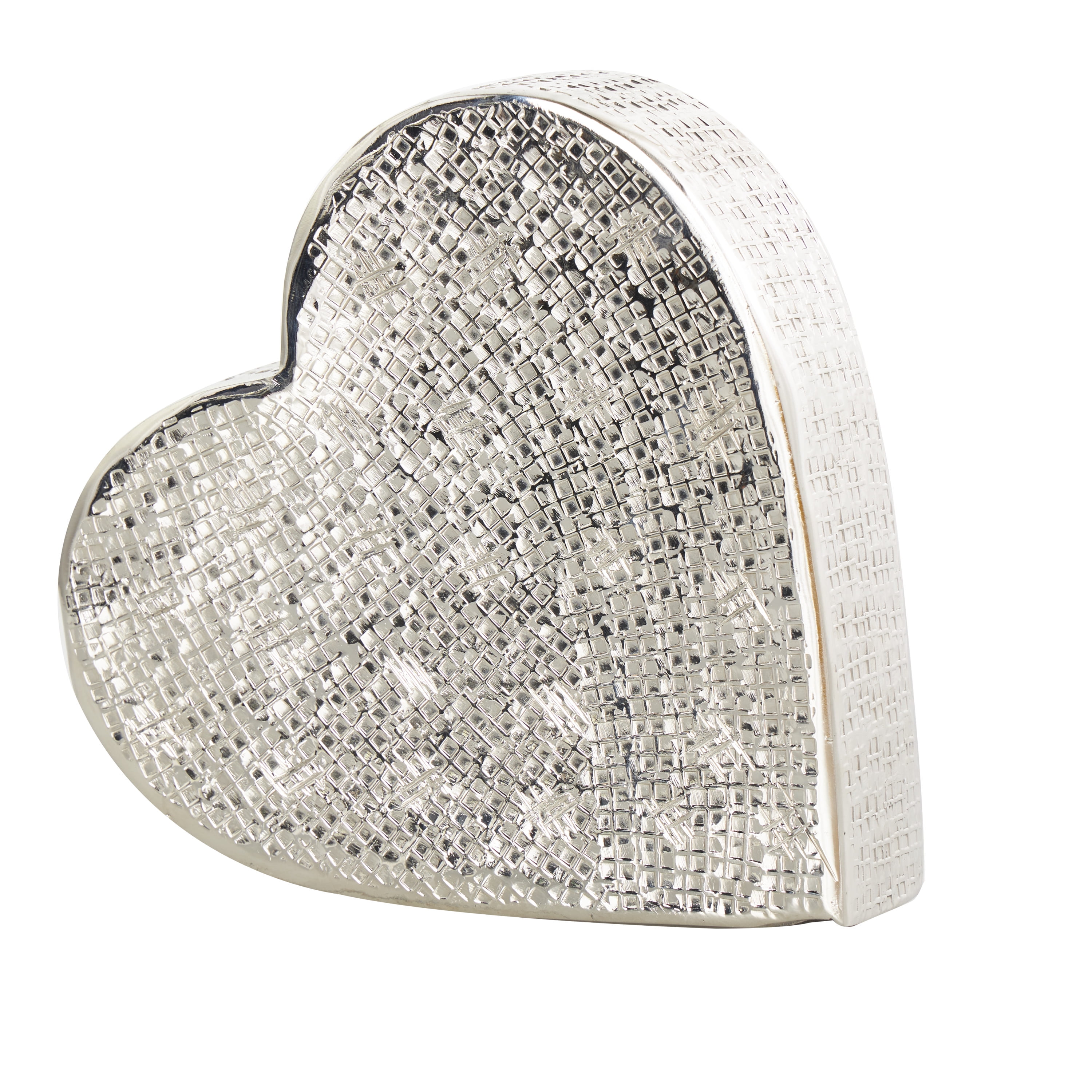 DecMode 9x9 Silver Aluminum Slanted Heart Sculpture with Cube Texture ...