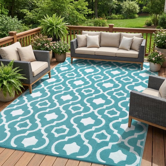 9'x12' Outdoor Rug Large Area Rug for Patio, Reversible Plastic Straw ...