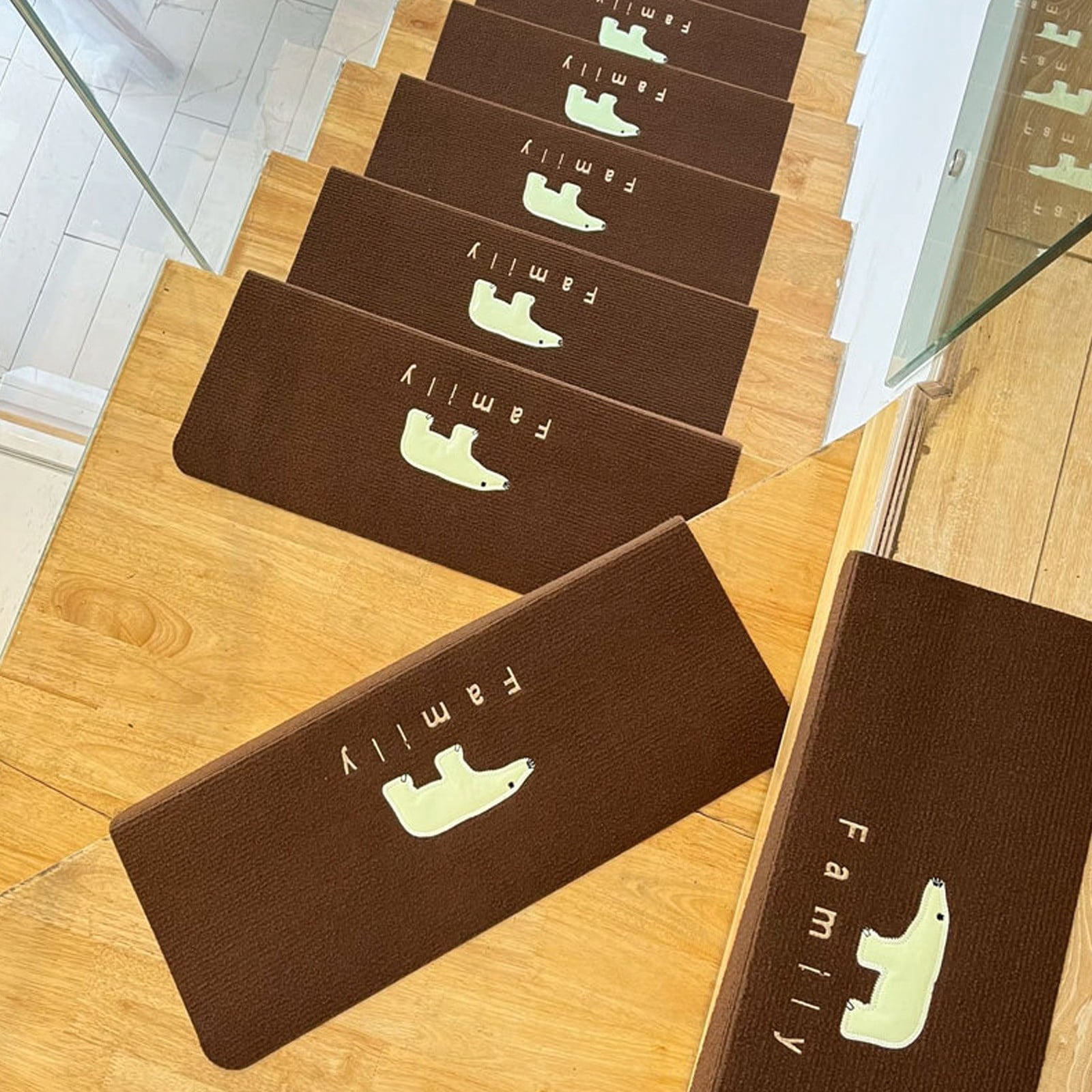 9"x22" Stair Treads Cute Bear Print Luminous Stair Mat Non-slip Glow in ...