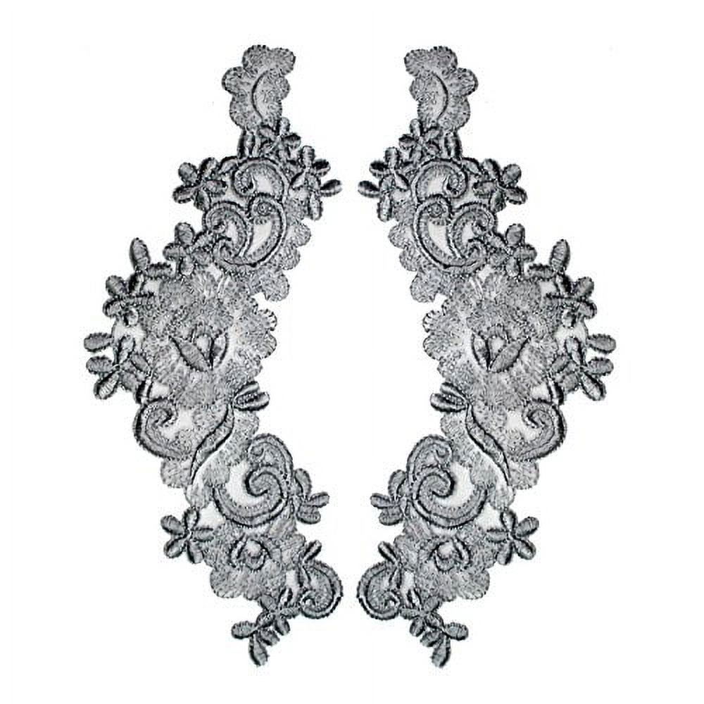 9"x3" Floral Embroidered Sheer Organza Motif Applique Patch by Pair (2 ...