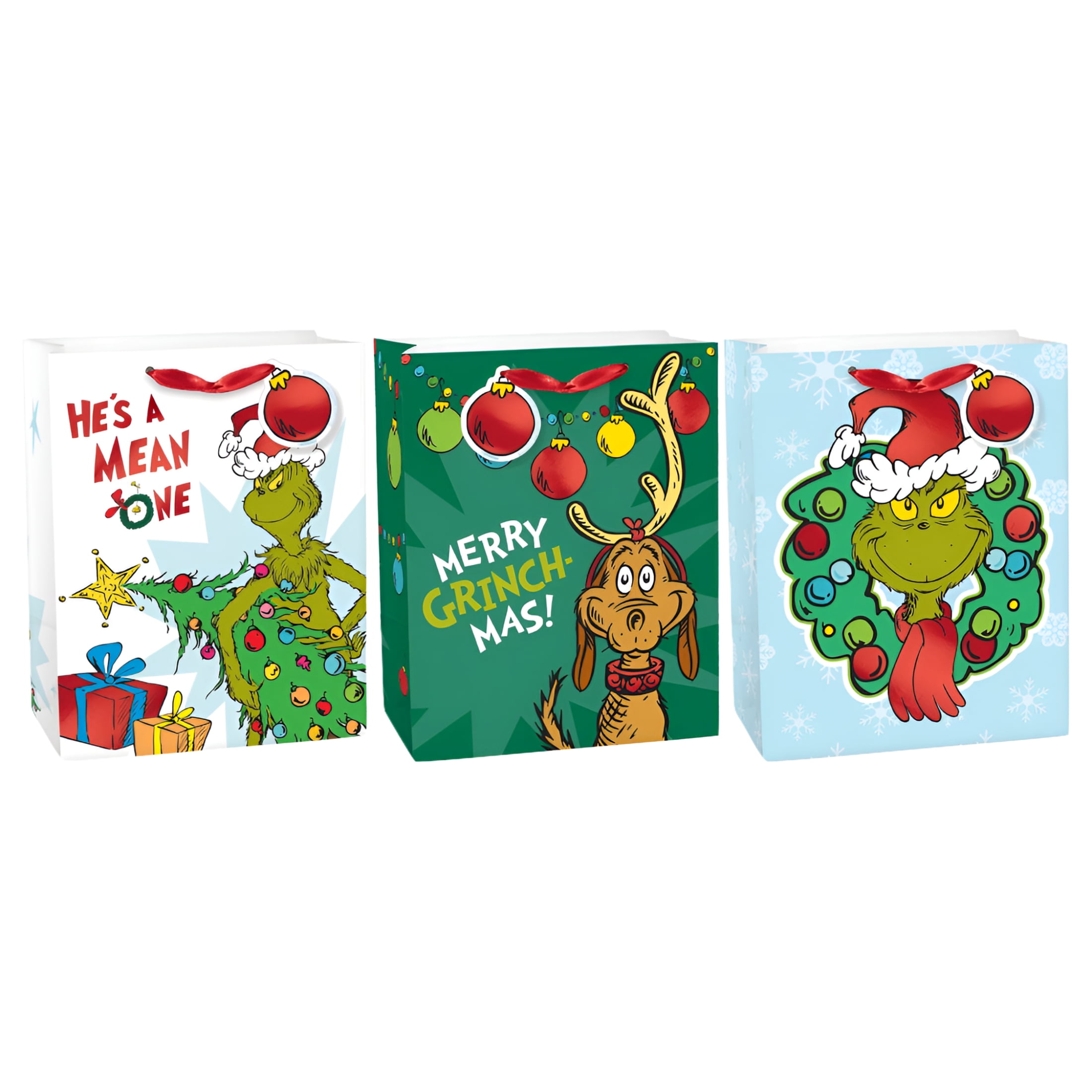Dr. Seuss Grinch Merry Grinchmas Christmas Paper Gift Bags Set of 3 ...