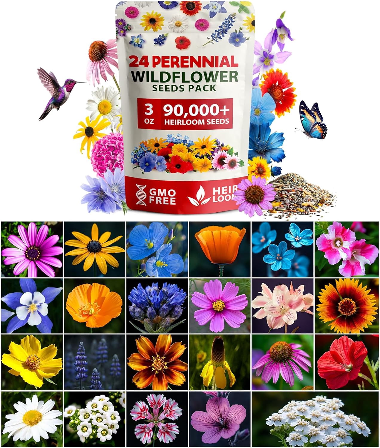 90,000+ Wildflower Seeds 3oz -, - Heirloom Perennial Flower Seeds Mix ...