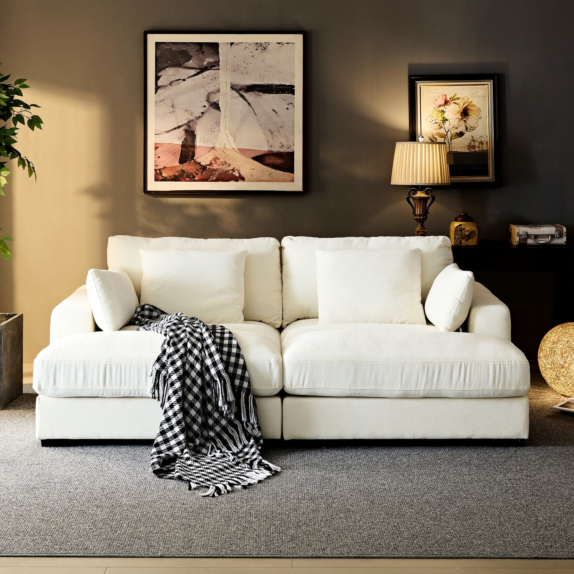 90.09 Inch Couch, Soft Fluffy Fabric, Square , Modern Design ...