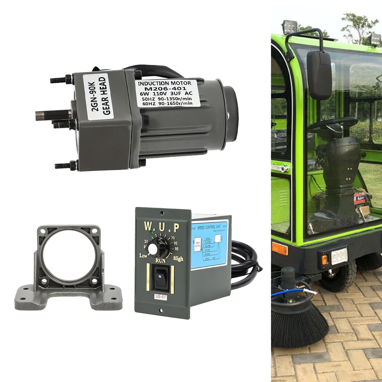 90:1 AC 110v Worm Gear Motor with 6w Power+ Variable Speed Reduction ...