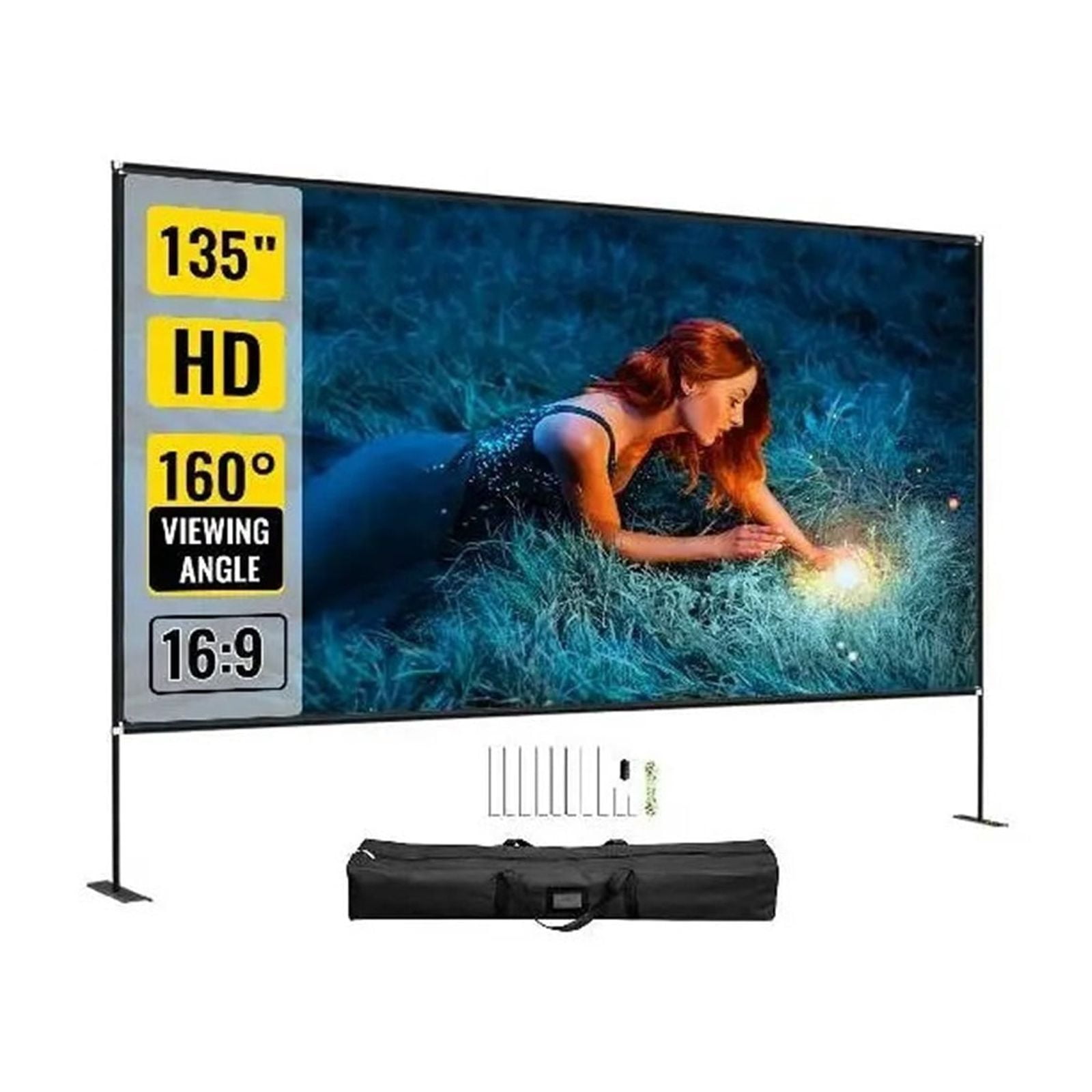 90 100 135 Inch Projector Screen W/ Stand 16:9 4K HD Wide Angle W ...