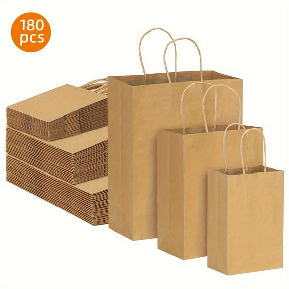 90/120/180/210-Pack 3-Size Kraft Paper Gift Bags with Handles - Bulk ...