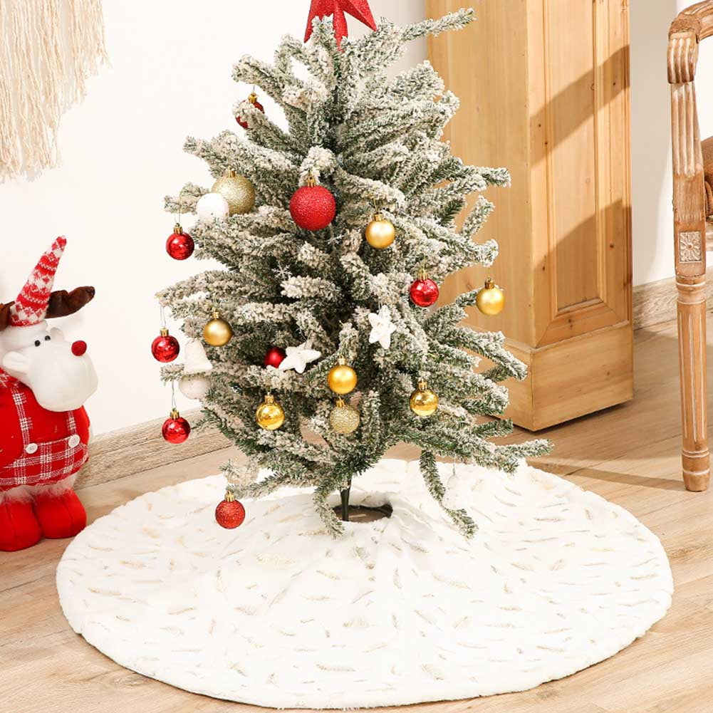 90/120cm Round Feathers Embroidered Christmas Tree Skirt Apron Home ...