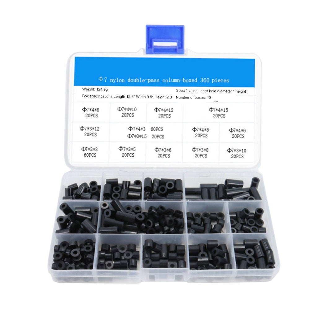 90/150/345/360Pcs Boxed Straight Tube M6 M8 Double Pass Nylon Isolation ...